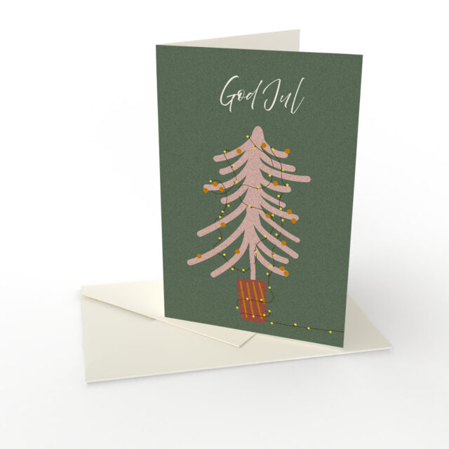Julkort Rosa gran grön bakgrund | Sprid julglädje