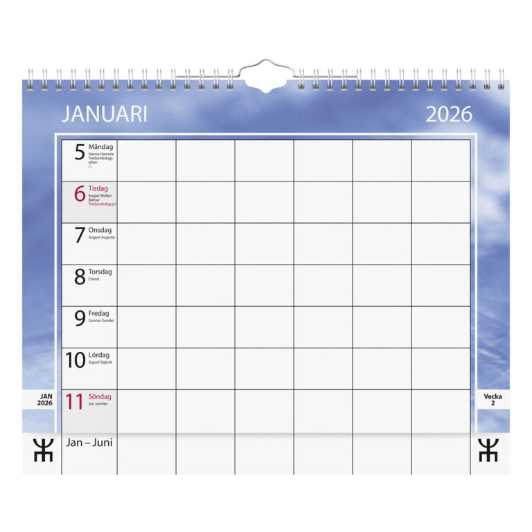 Översiktsalmanacka 2026 | Kalender med veckor