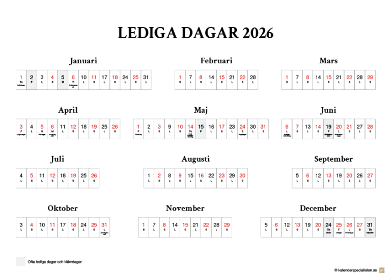 Gratis kalender | Ladda ner & skriv ut